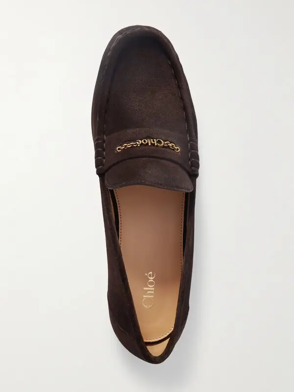 Chloé Embellished Suede Loafers - Brown