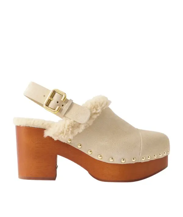 Chloé Jeanette Shearling-trimmed Suede Slingback Platform Clogs