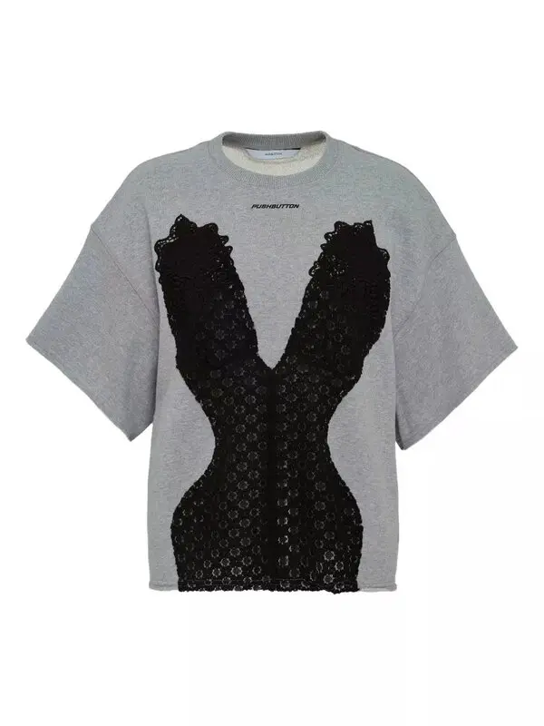 PUSHBUTTON Lace-applique T-shirt