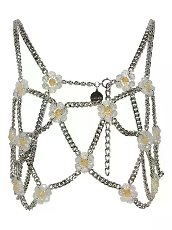 Noir Kei Ninomiya Floral-embellished Chain-link Vest - Silver