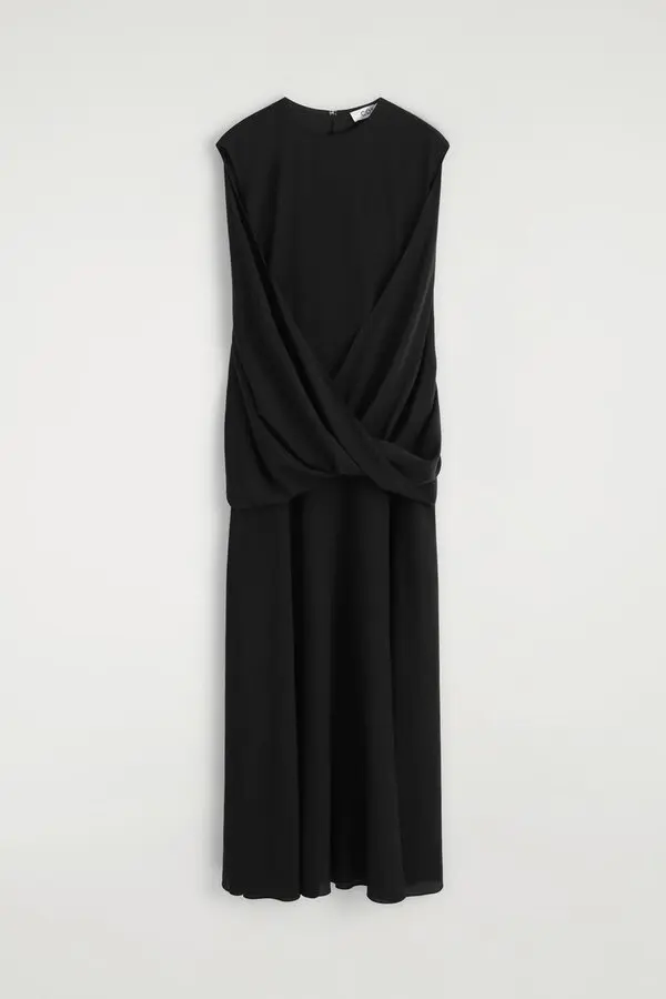 Cos Draped Silk Maxi Dress - Black