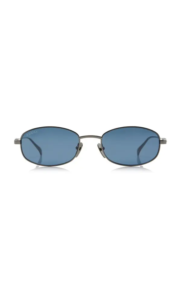 Gucci Oval-frame Metal Sunglasses - Blue