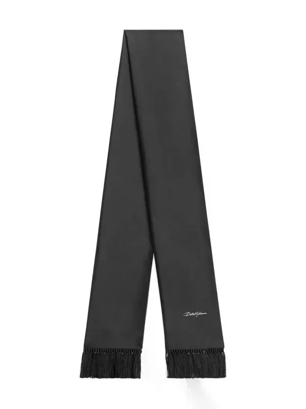 Dolce & Gabbana Embroidered-logo Fringe Scarf - Black