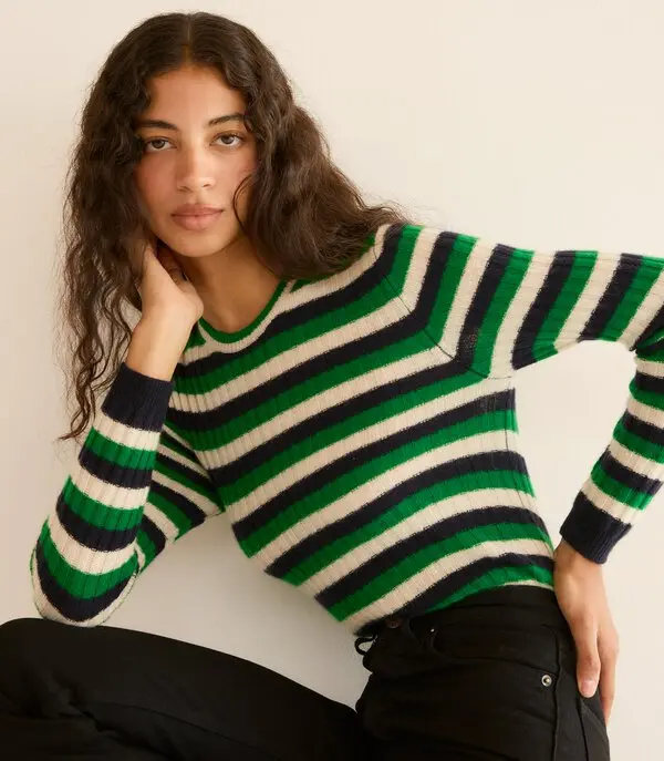 DÔEN Hyeres Cashmere Sweater - Vert Carrington Stripe