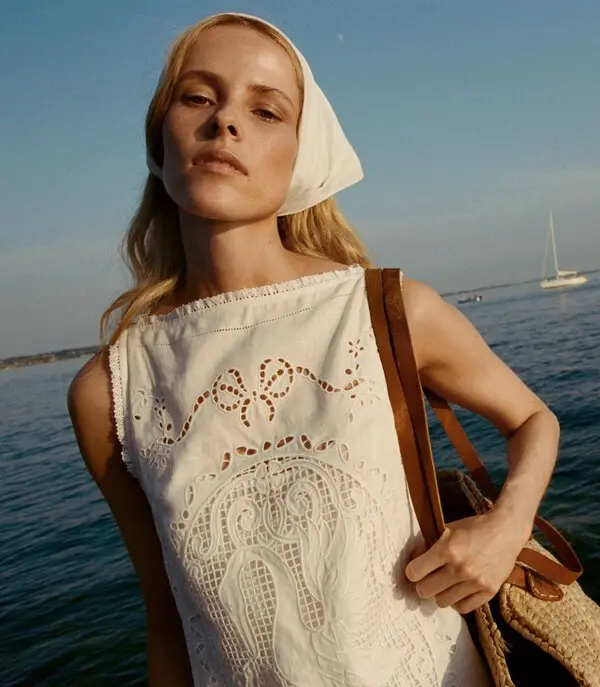DÔEN Lucina Embroidered Linen Mini Dress
