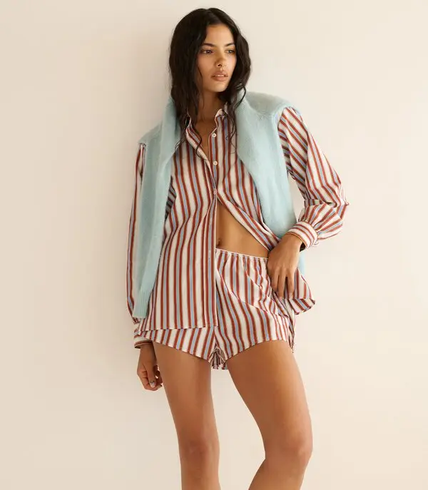 DÔEN Oversized Striped Cotton Shirt