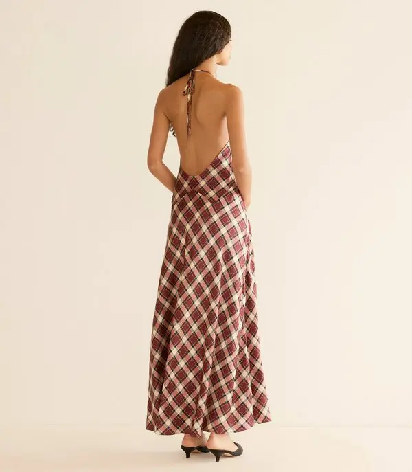 DÔEN Maxime Plaid Silk Satin Dress