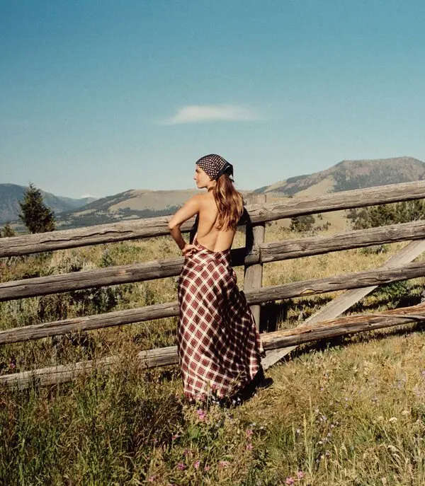 DÔEN Maxime Plaid Silk Satin Dress