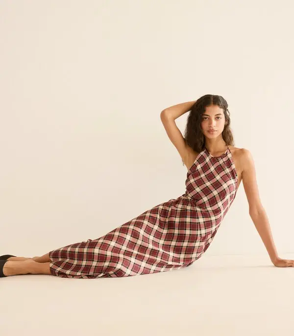 DÔEN Maxime Plaid Silk Satin Dress