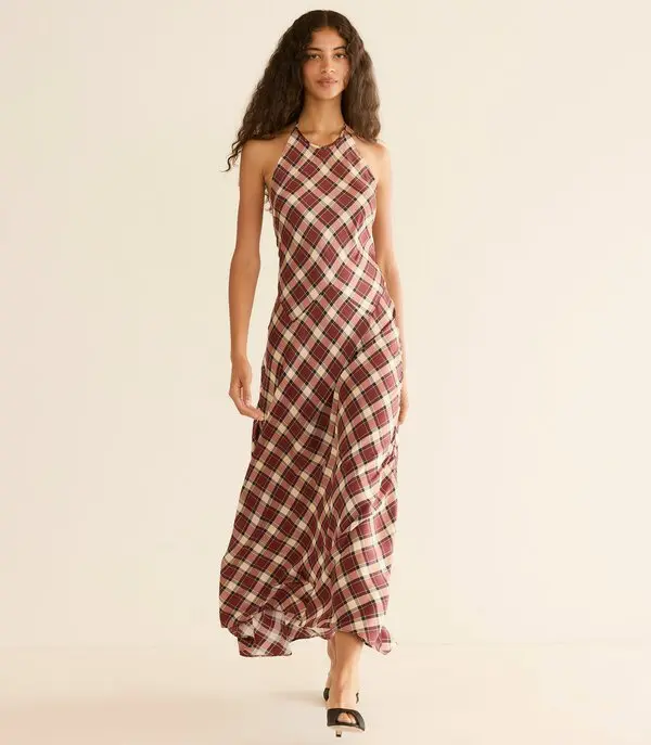 DÔEN Maxime Plaid Silk Satin Dress