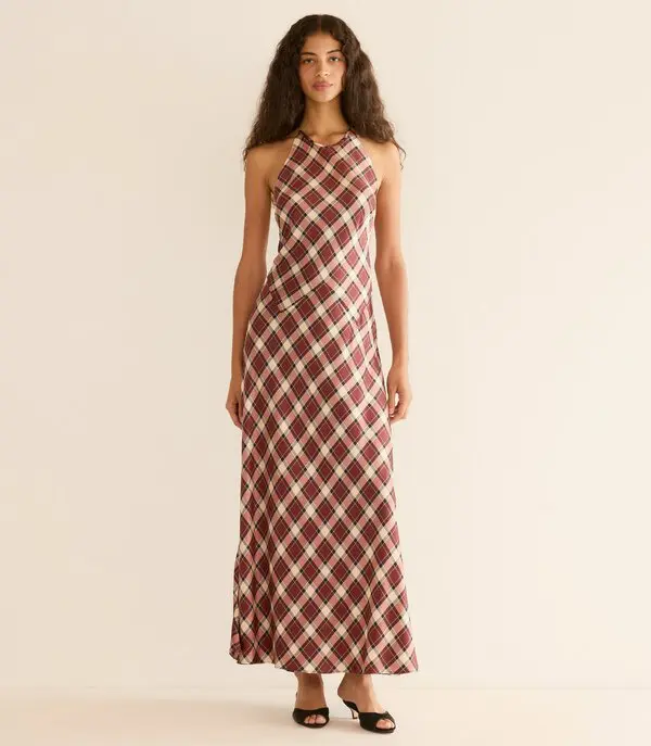 DÔEN Maxime Plaid Silk Satin Dress