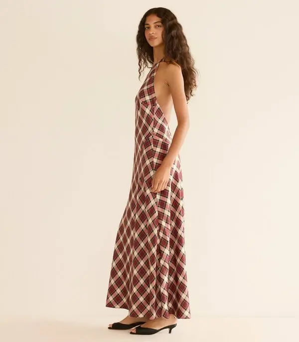 DÔEN Maxime Plaid Silk Satin Dress
