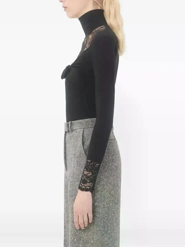 Valentino Garavani High Neck Lace Trimmed Jumper