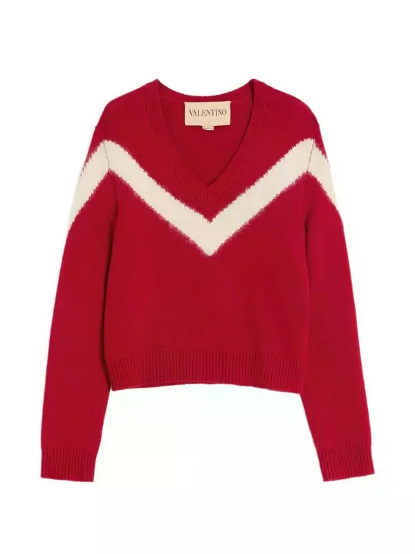 Valentino Garavani V-neck Wool Sweater With Vlogo Detail - Red