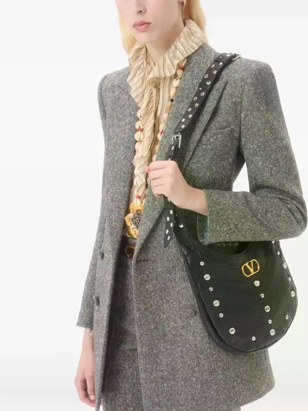 Valentino Garavani Small Chevron-quilted Hobo Shoulder Bag - Black