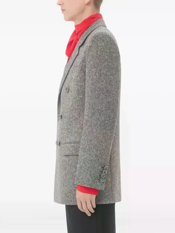 Valentino Garavani Double-breasted Jacket In Natté Boutonné Wool - Neutrals