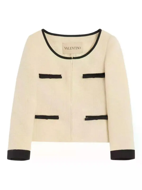Valentino Garavani Bow-detail Tweed Jacket - Neutrals