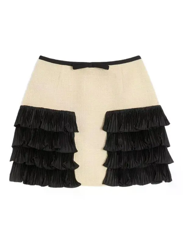 Valentino Garavani Pleated Ruffle Tweed Skirt - Neutrals