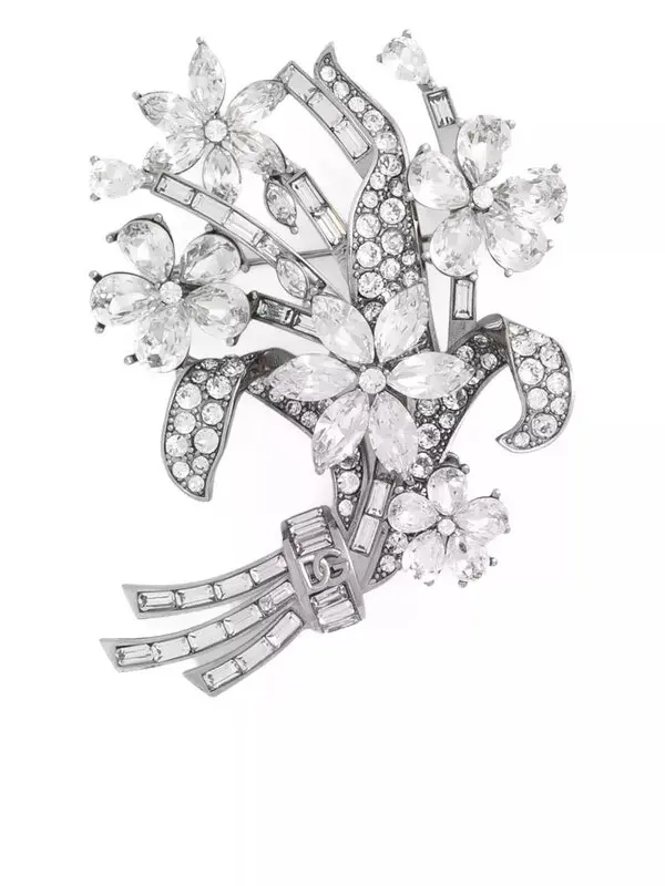 Dolce & Gabbana Rhinestone-embellished Floral Brooch - Silver