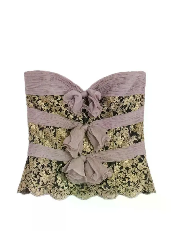 Valentino Garavani Strapless Lace Corset Top - Grey