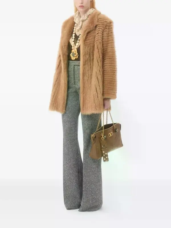 Valentino Garavani Nappa Leather Shoulder Bag With Chevron Pattern And Embellishments - Brown