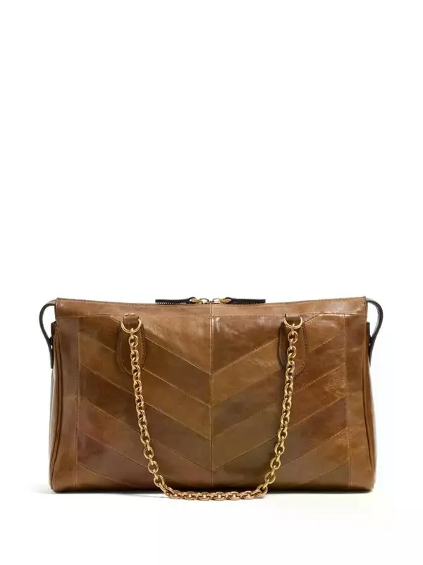 Valentino Garavani Nappa Leather Shoulder Bag With Chevron Pattern And Embellishments - Brown