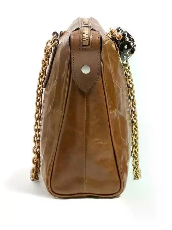 Valentino Garavani Nappa Leather Shoulder Bag With Chevron Pattern And Embellishments - Brown