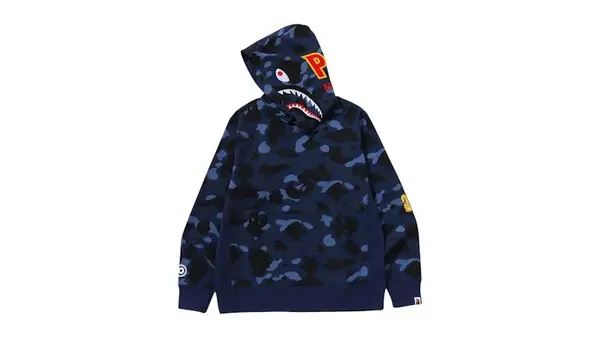 A BATHING APE Camo Shark Pullover Hoodie - Blue