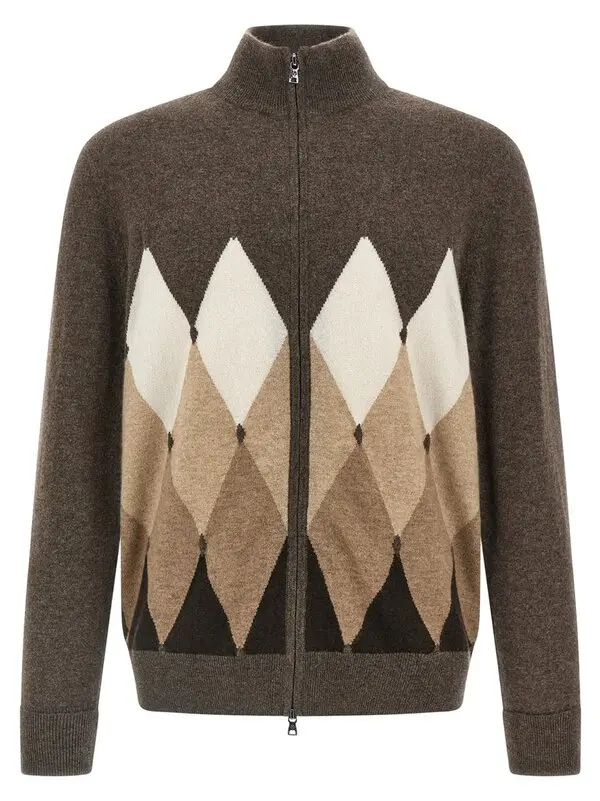 BALLANTYNE Argyle Cashmere Cardigan - Brown