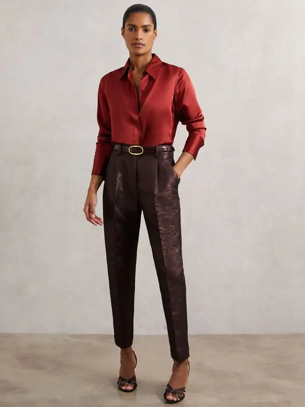 REISS Sienna Tapered Metallic Suit Trousers - Burgundy