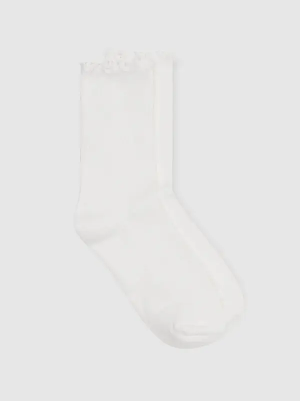 REISS Rae Ribbed Frilly Socks - Cream