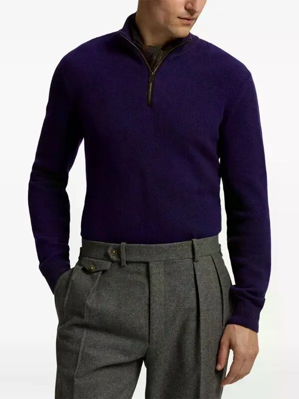 Ralph Lauren Purple Label Half-zip Cashmere Sweater - Blue