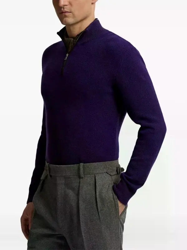 Ralph Lauren Purple Label Half-zip Cashmere Sweater - Blue