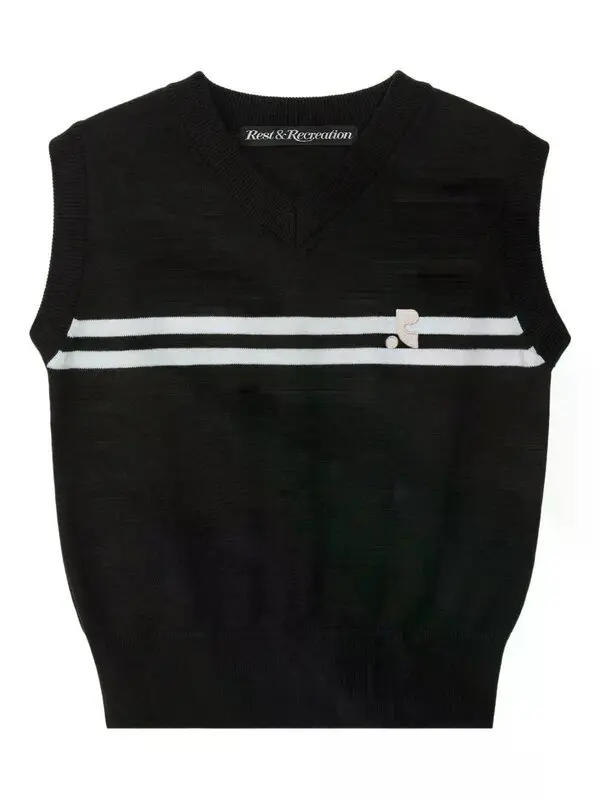 REST&RECREATION Striped Knit Vest - Black