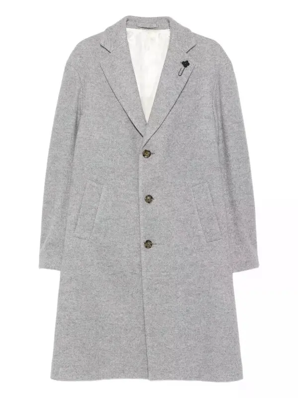 LARDINI Single-breasted Coat With Logo Pin