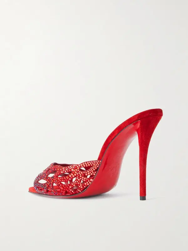 CHRISTIAN LOUBOUTIN Lasera 100 Cutout Crystal-embellished Suede Sandals - Red