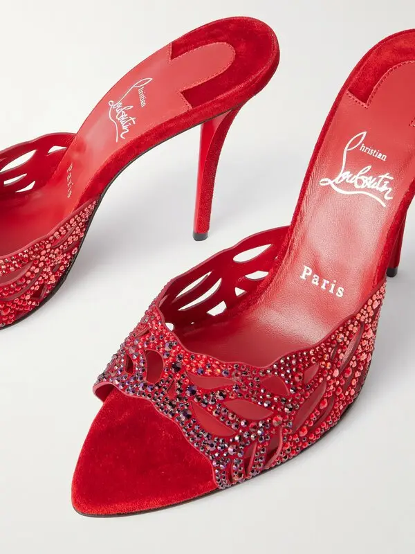 CHRISTIAN LOUBOUTIN Lasera 100 Cutout Crystal-embellished Suede Sandals - Red