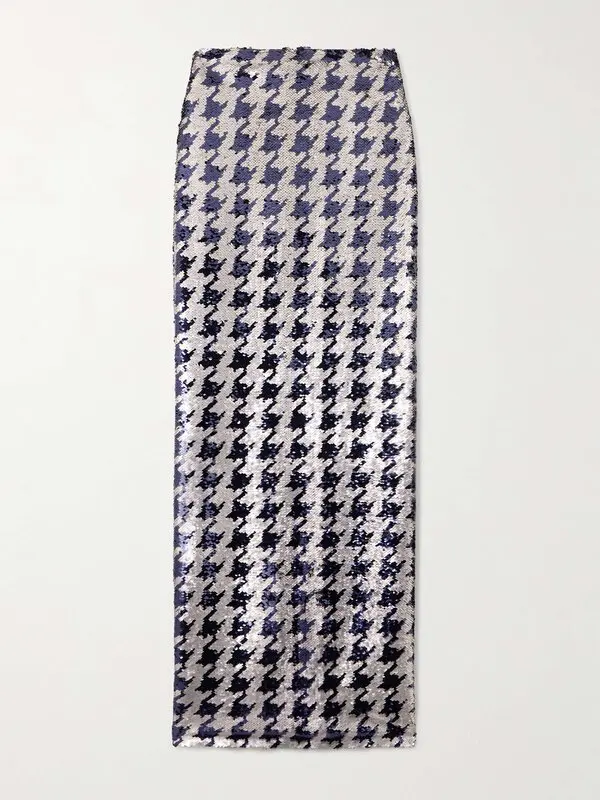 DIMA AYAD Houndstooth Sequined Maxi Skirt - Navy