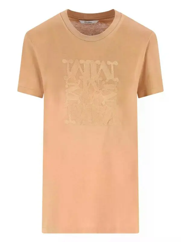 Max Mara Logo-embroidered Cotton T-shirt - Neutrals