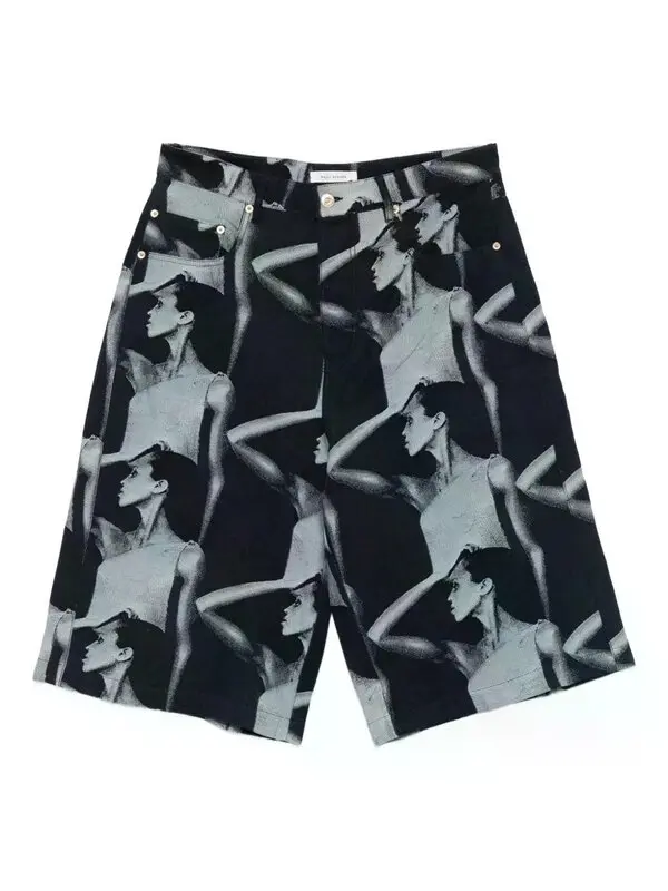 WALES BONNER Graphic-print Denim Shorts