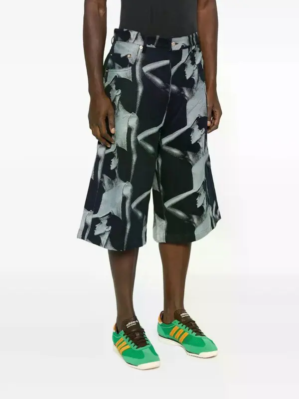 WALES BONNER Graphic-print Denim Shorts