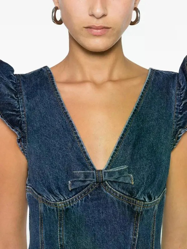 SELF-PORTRAIT Ruffle-detail Denim Dress