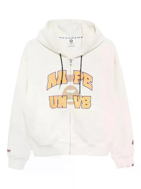 A BATHING APE Logo-printed Zip-up Hoodie - Neutrals
