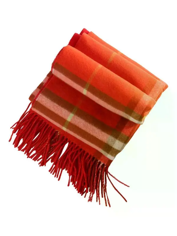 Burberry Checked Fringed Scarf - Red