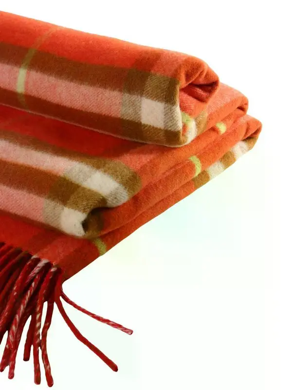 Burberry Checked Fringed Scarf - Red