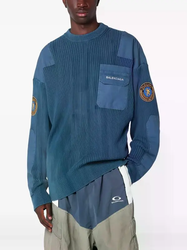 Balenciaga Logo-appliqué Ribbed-knit Jumper
