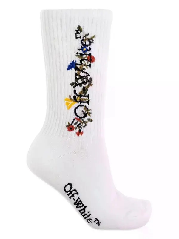 Off-White Floral-embroidered Ribbed Ankle Socks