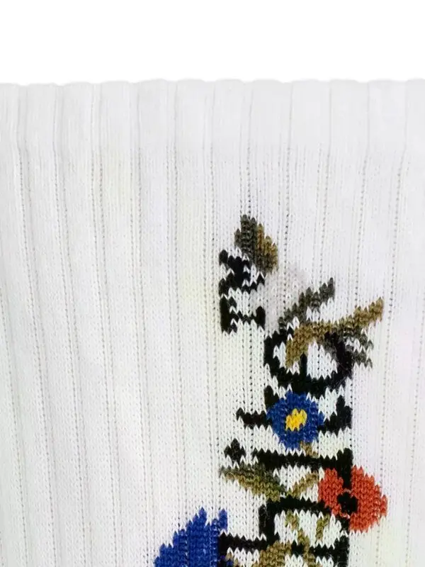 Off-White Floral-embroidered Ribbed Ankle Socks