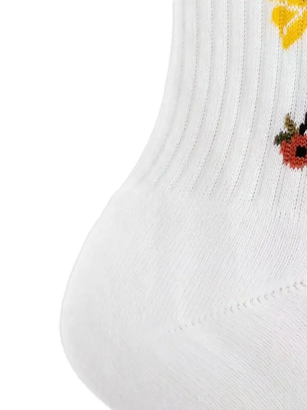 Off-White Floral-embroidered Ribbed Ankle Socks