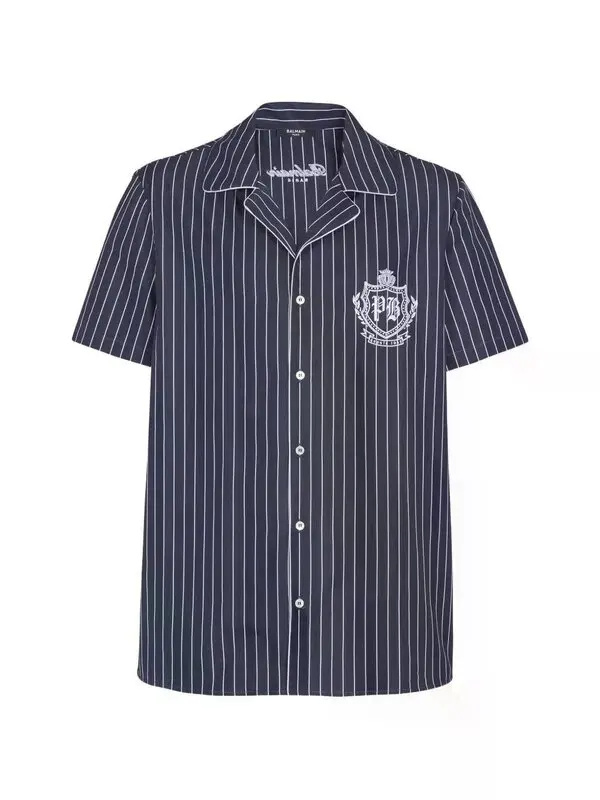Balmain Striped Embroidered Pajama Shirt - Blue
